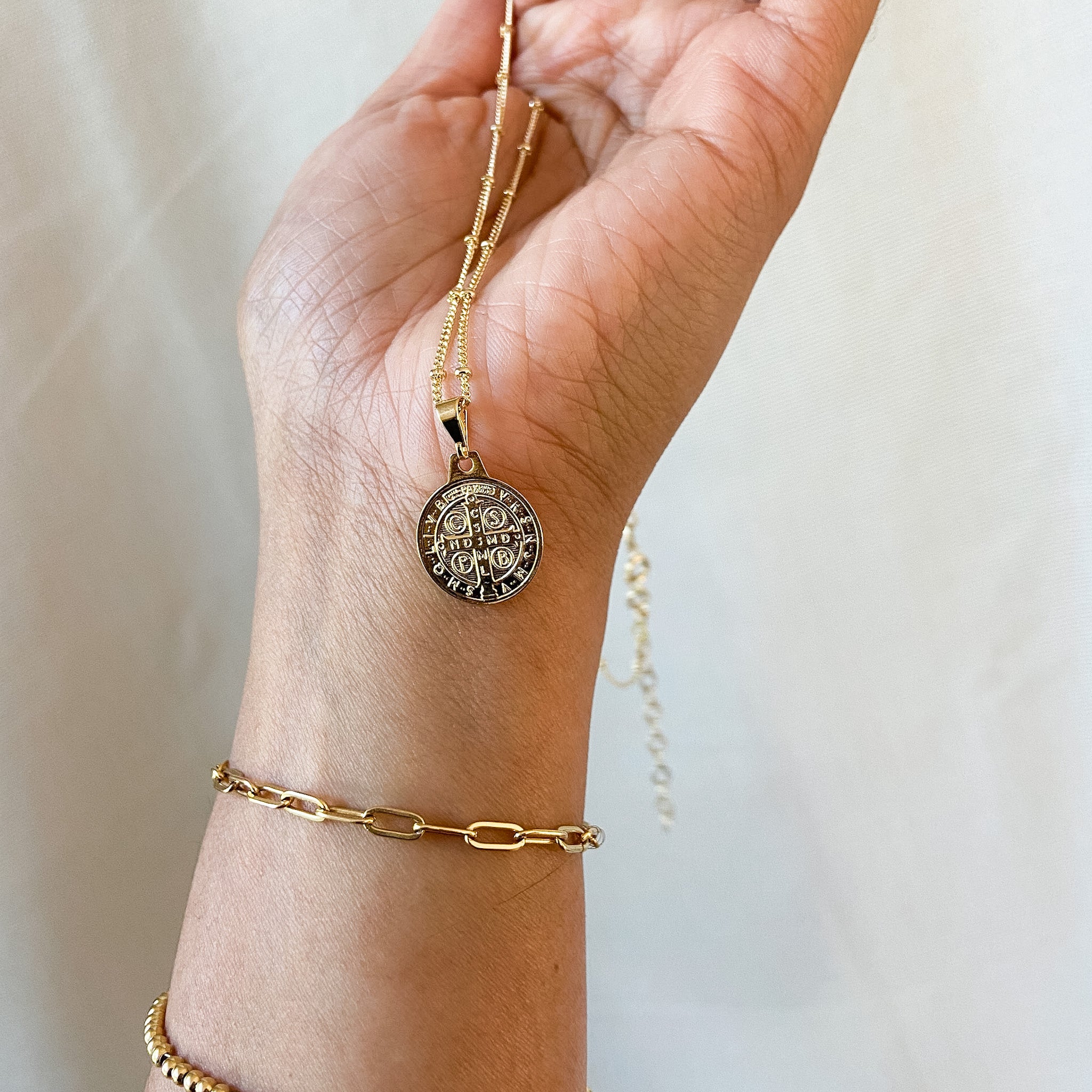 St. Benedict Medal 15mm Gold Filled Satellite Chain Necklace ...